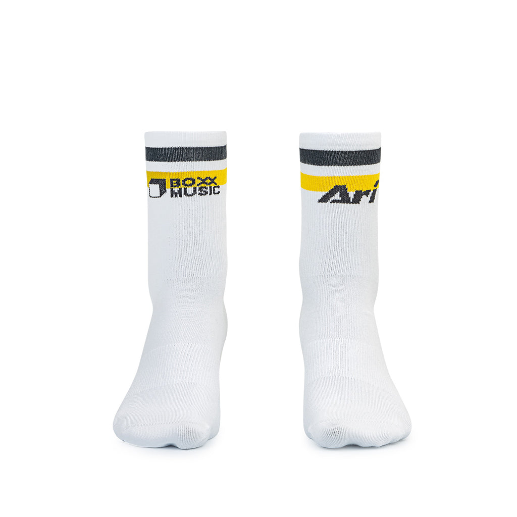 ARI X BOXX MUSIC 2026 CREW SOCKS - WHITE/YELLOW/BLACK – Ari Online Store